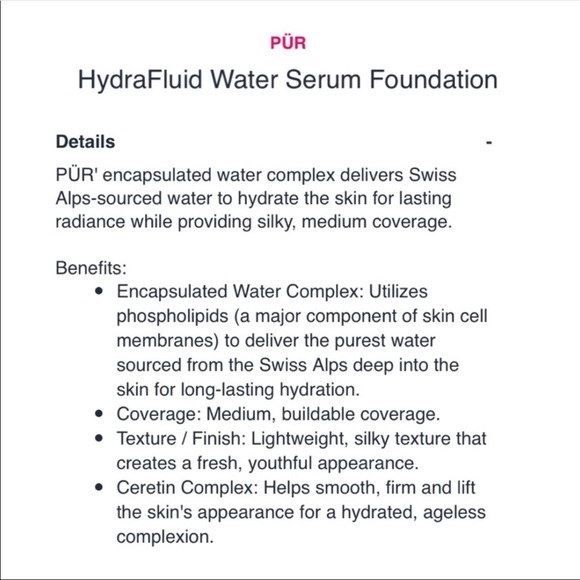 Pur Minerals | Makeup | Pur Hydra Fluid Water Serum | Poshmark